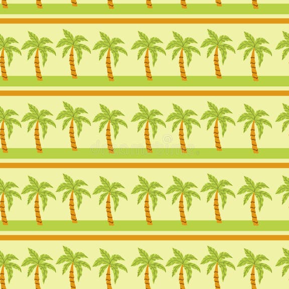 Seamless Tropical Palm Tree Pattern on Green and Yellow Stripes Stock ...