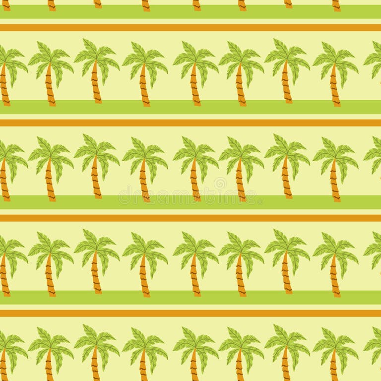 Seamless Tropical Palm Tree Pattern on Green and Yellow Stripes Stock ...