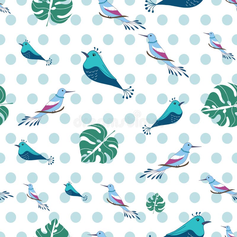 Seamless Tropical Pattern with Abstract Colorful Birds and Leaves Stock ...