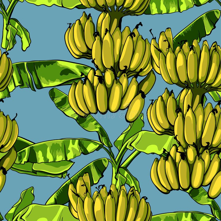 Seamless Tropical Pattern with Banana Leaves. Vector Illustration ...