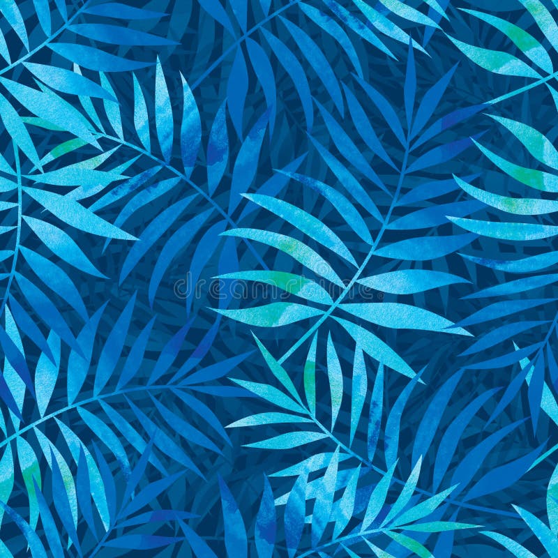 Seamless Tropical Pattern with Blue and Dark Blue Leaves Stock Photo ...