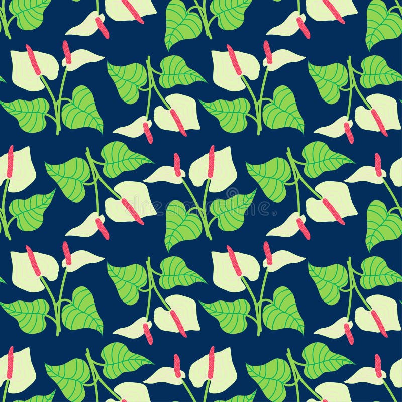 Seamless Tropical Pattern Featuring Various Anthurium Flowers and ...