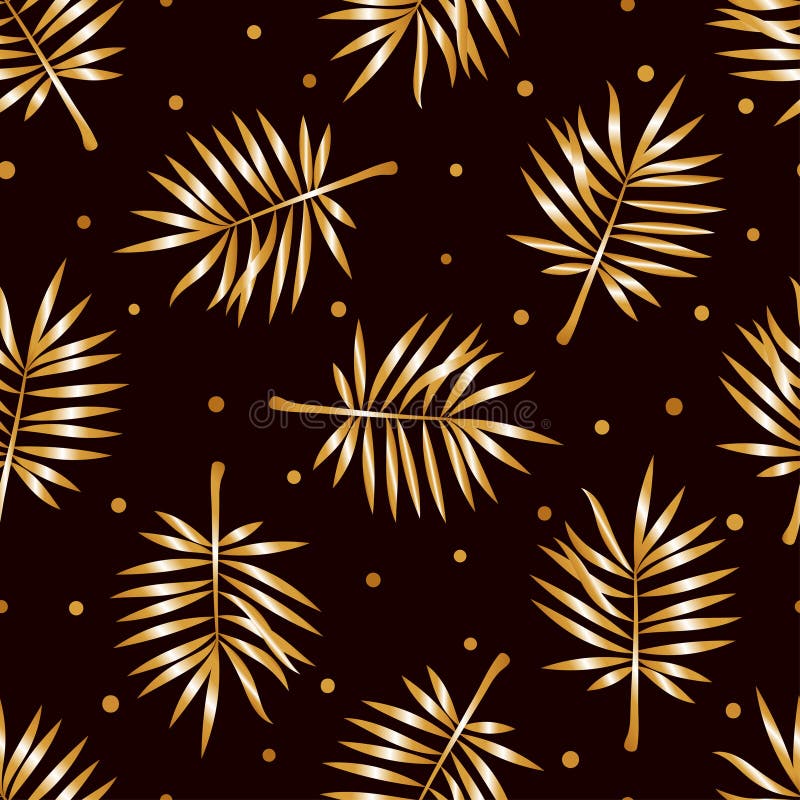Seamless Tropical Pattern with Shiny Golden Palm Leaves Stock Vector ...