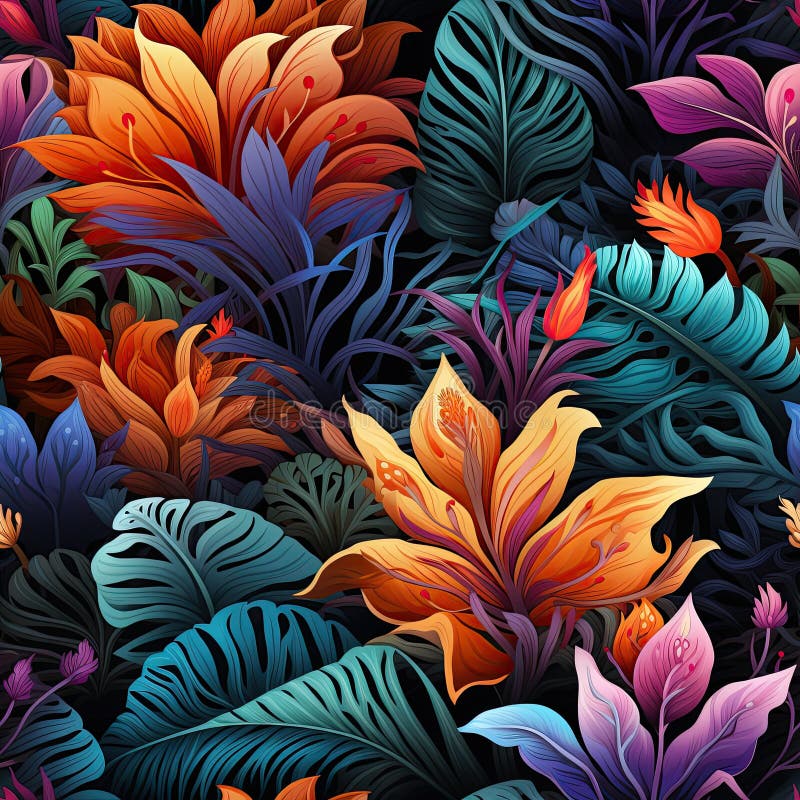 Seamless Tropical Texture Pattern with Multicolored Palm and Monstera ...