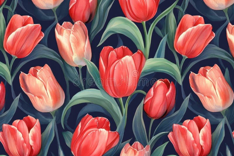 Seamless Tulip Floral Pattern. Generative AI Stock Illustration ...