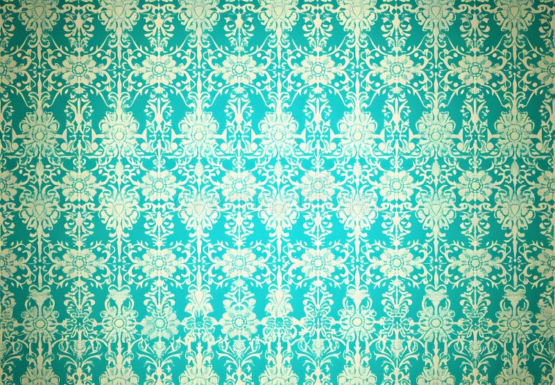 Seamless Turquoise and Gold Vintage Floral Pattern Stock Illustration ...