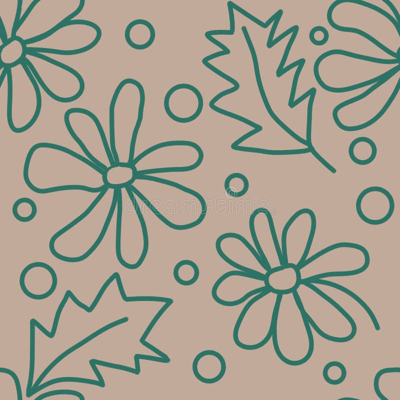 Seamless Two-tone Pattern of Abstract Flowers, Leaves and Circles for ...