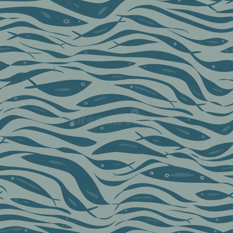 Seamless Underwater Pattern Featuring Abstract Fish Swarming in Deep ...