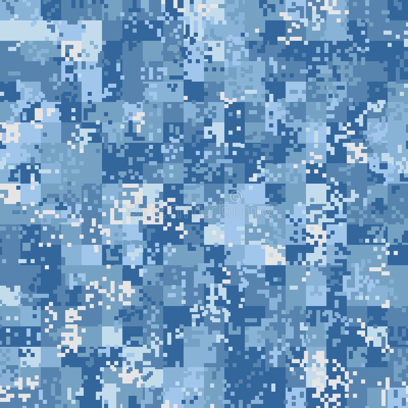 Pixel Blue Camouflage Seamless Pattern. Vector Illustration Stock ...