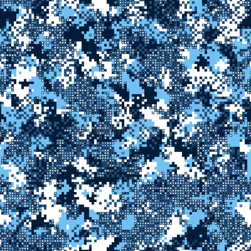 Pixel Blue Camouflage Seamless Pattern. Vector Illustration Stock ...