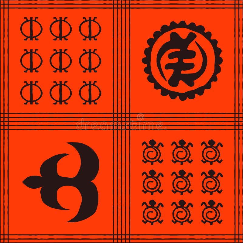 Seamless Vector Authentic Fabric Pattern with African Adinkra Symbols ...