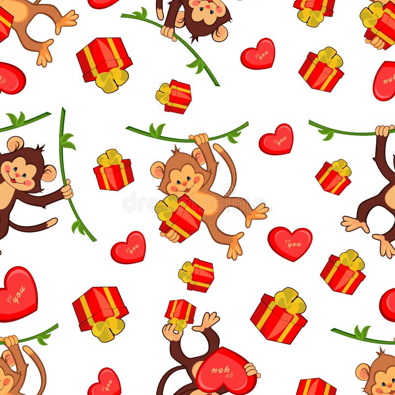 Seamless Vector Background with Funny Monkeys with Stock Vector ...