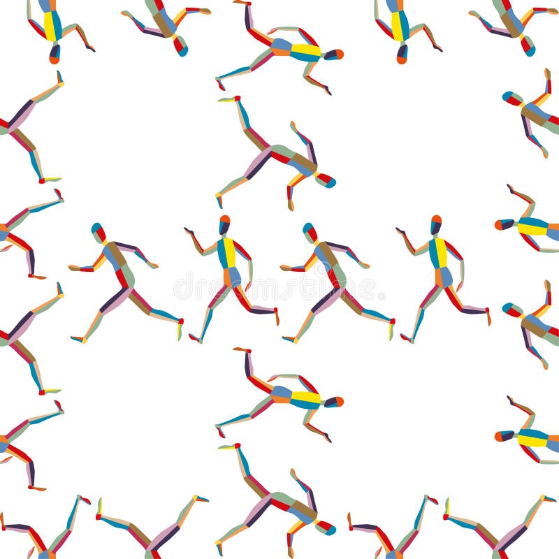 Seamless Pattern of Silhouettes Abstract Human Figures Running in Rows ...
