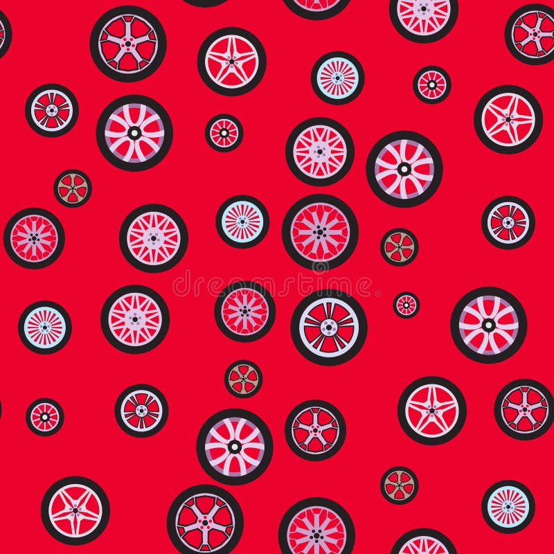 Seamless Vector Background with Wheels on Red Stock Vector ...