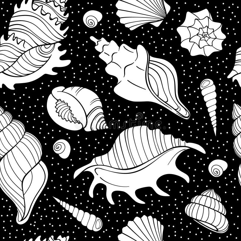 Black and White Pattern Large Seashells. Stock Vector - Illustration of ...