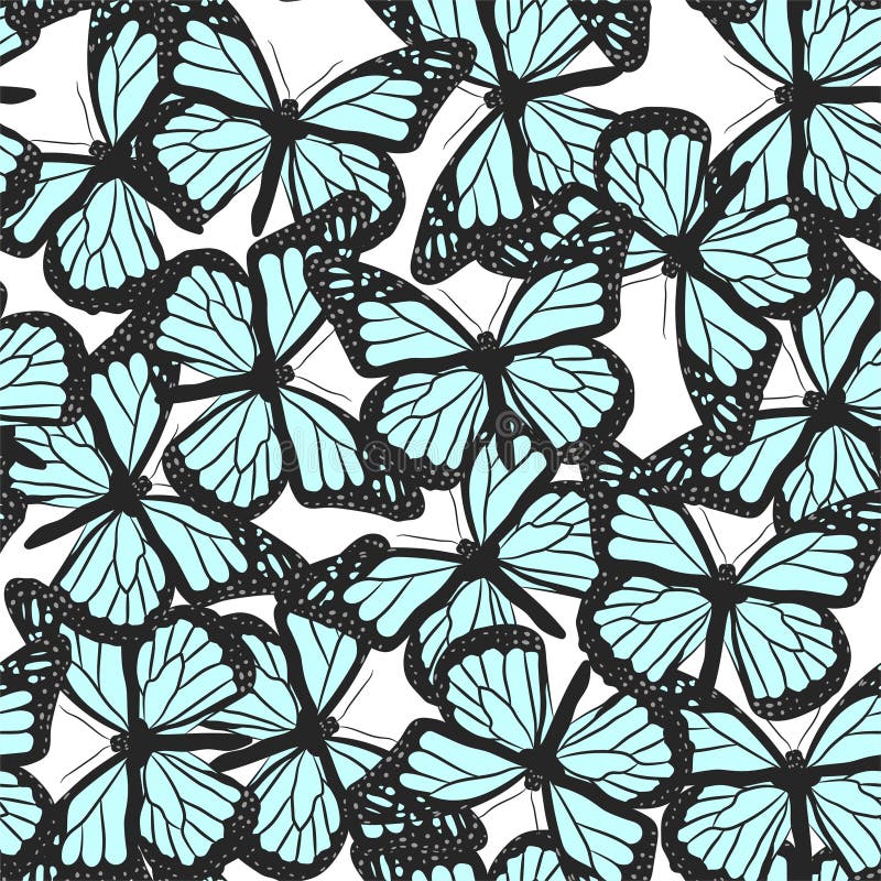 Seamless Vector Blue Butterfly Pattern. Butterflies Background for ...