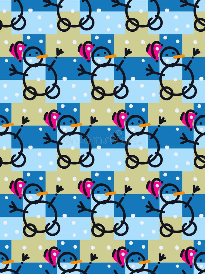 Seamless Vector Checkered Pattern of Fun Snowmen Stock Vector ...