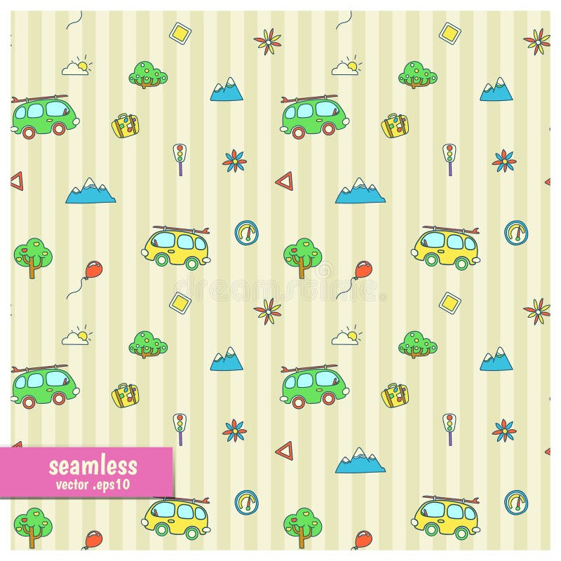 Seamless Vector Pattern with Cartoon Vans Stock Vector - Illustration ...