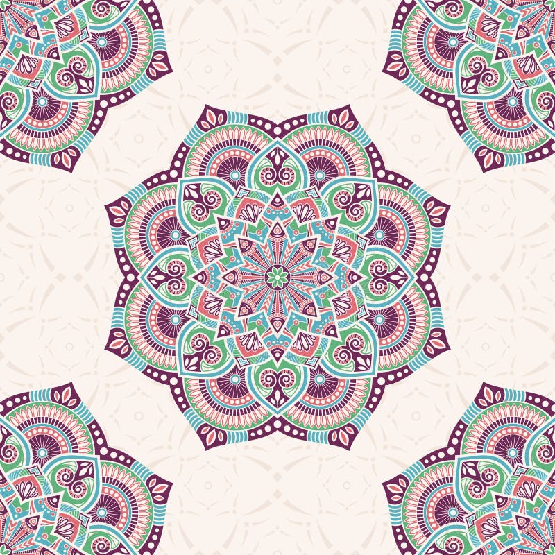 Seamless Vector Color Pattern with Mandala. Vector Oriental Mandala ...