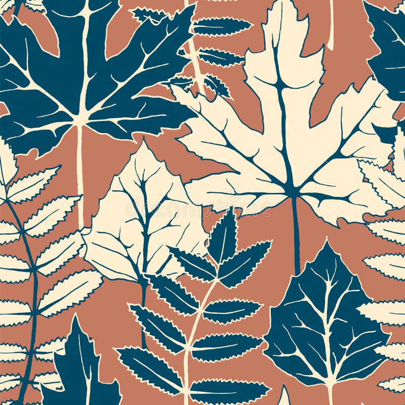 Seamless Vector Autumn Pattern with Hand Drawn Tree Leaves. Autumn ...