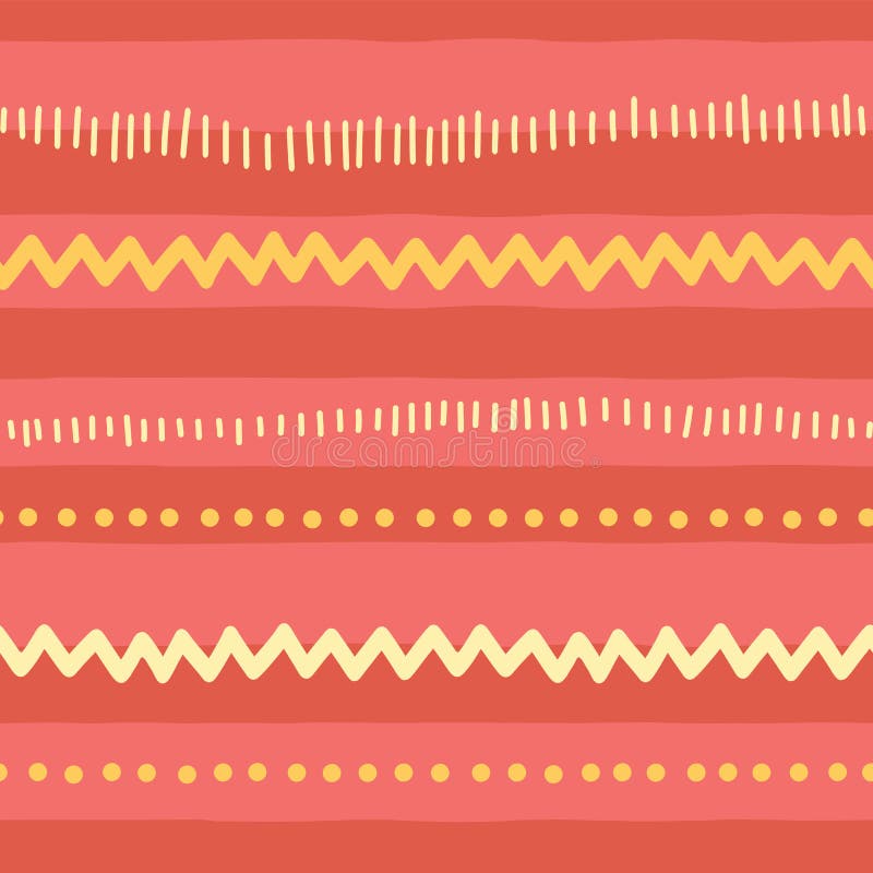 Seamless Vector Doodle Pattern Abstract Horizontal Lines, Zigzag, Dots ...