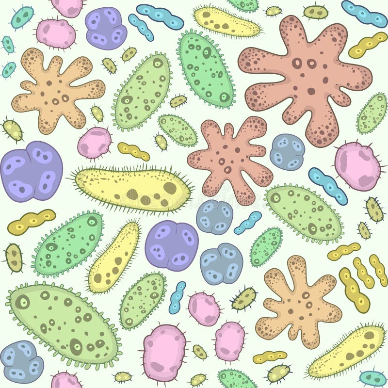 Set of Microbes Bacteria Viruses Various Shapes and Colors. Cartoon ...