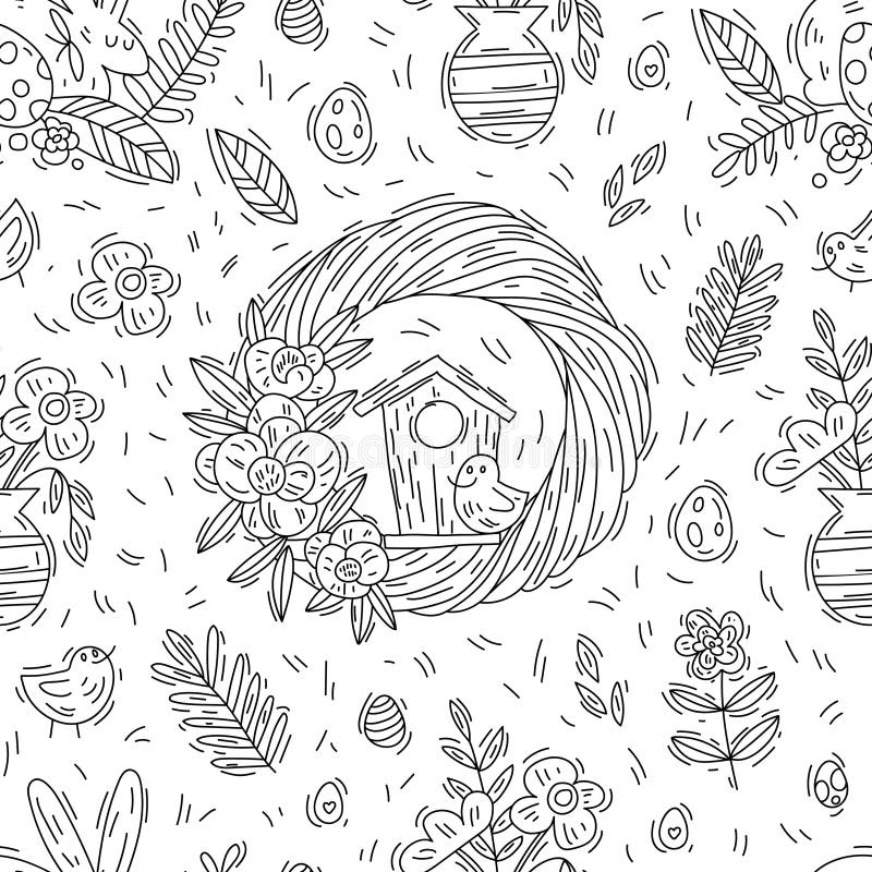 Vector Hand-drawn Blue Outline Illustration. Seamless Doodle Pattern ...