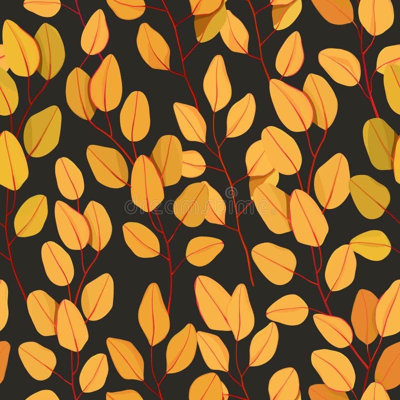 Seamless Vector Eucalyptus Pattern. Yellow Forest Leaves and Branches ...