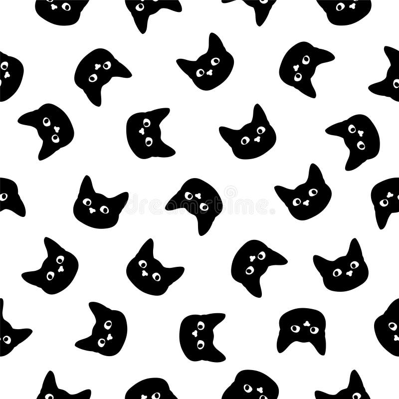 Seamless Patten. Black Cat Muzzle Stock Vector - Illustration of small ...