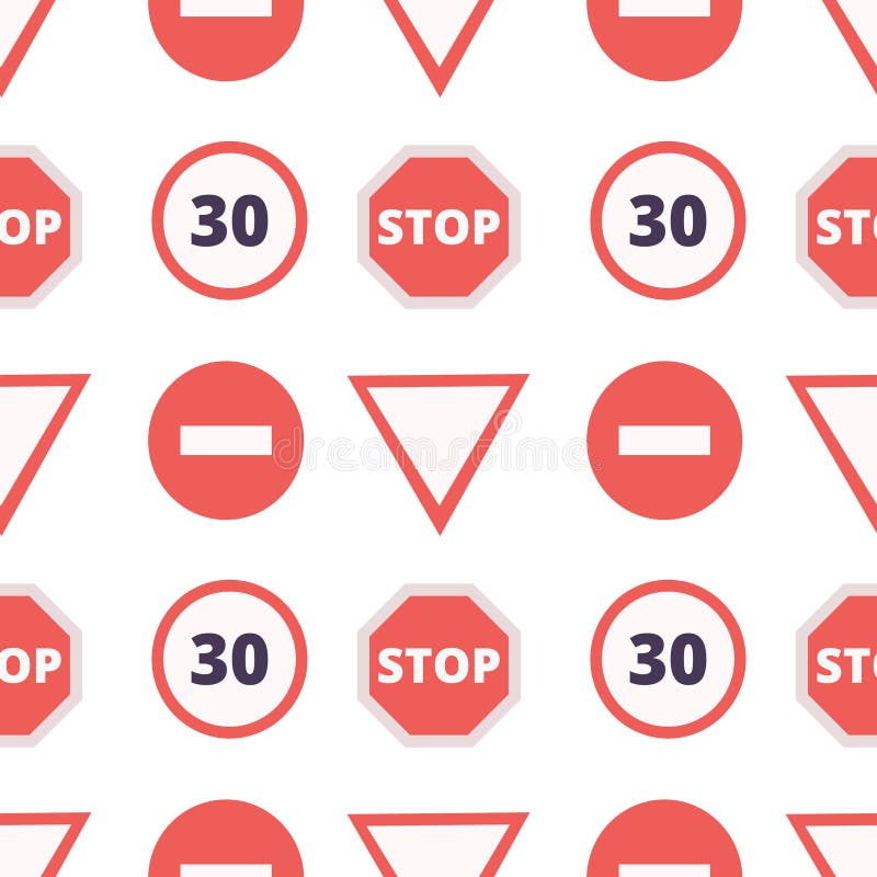 Seamless Vector Flat Pattern with Road Traffic Signs Stock Vector ...