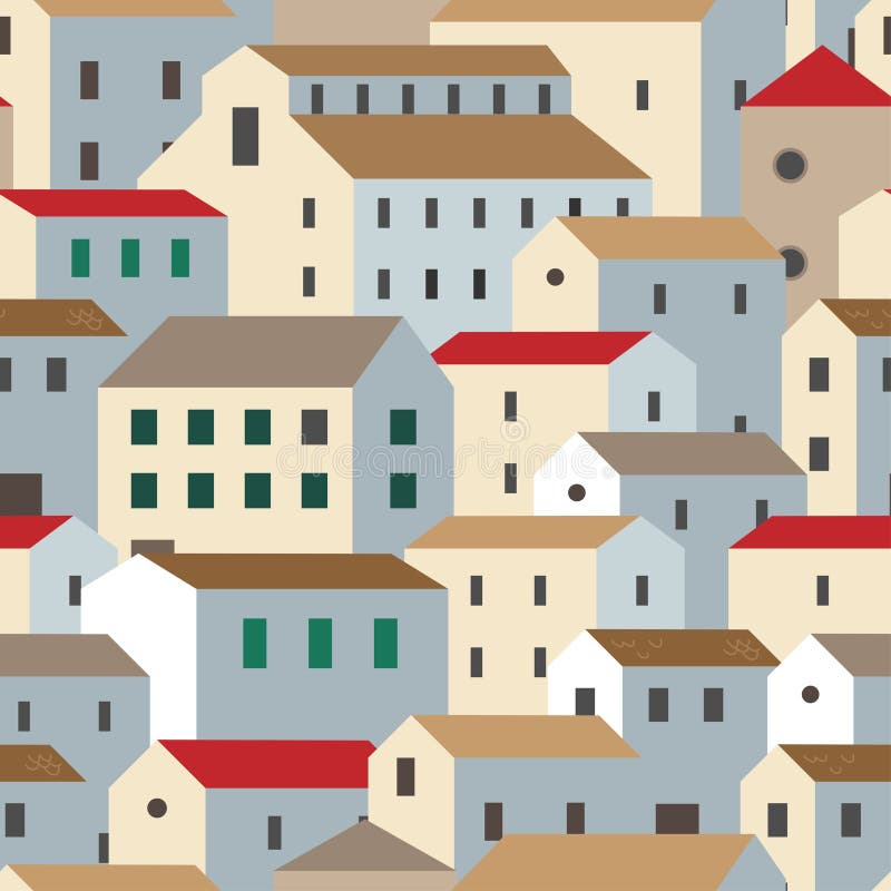 Seamless Vector Flat Pattern with Town Terrace. City Landscape Stock ...