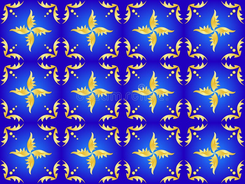 Seamless Vector Floral Golden and Blue Texture Stock Vector ...