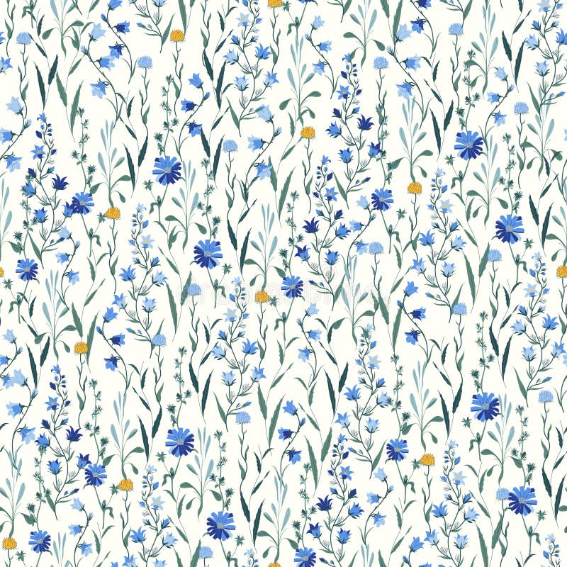 380_Seamless Vector Floral Pattern with Blue Meadow Flowers Stock ...