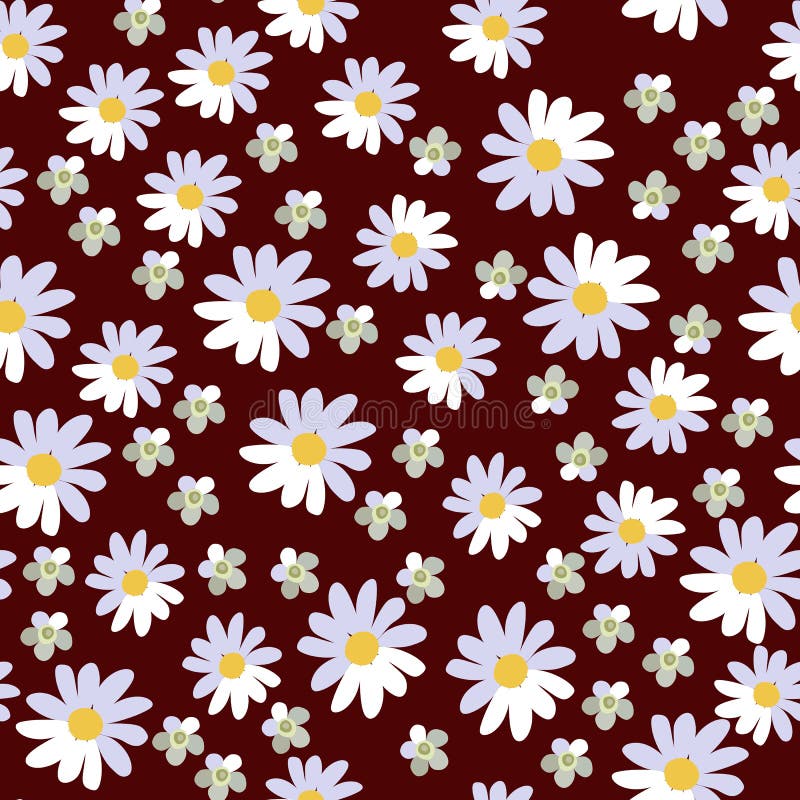 Seamless Vector Floral Pattern on Brown Background. Daisies and Yarrow ...