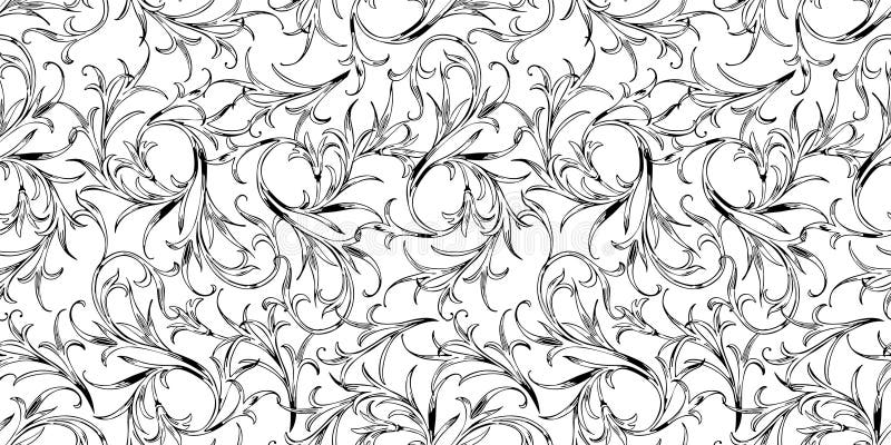 Seamless Vector Floral Pattern of Decorative Flexible Plants, Black and ...