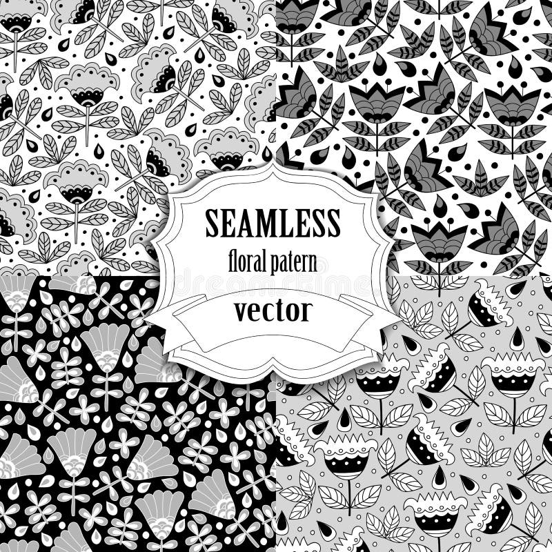 Seamless Vector Floral Pattern Set Stock Vector - Illustration of ...