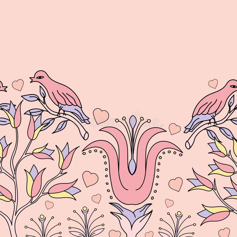 Seamless Vector Flower, Birds Design Pattern Stock Vector ...