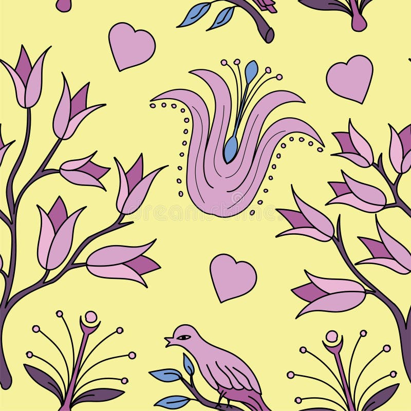 Seamless Vector Flower, Birds Design Pattern Stock Vector ...