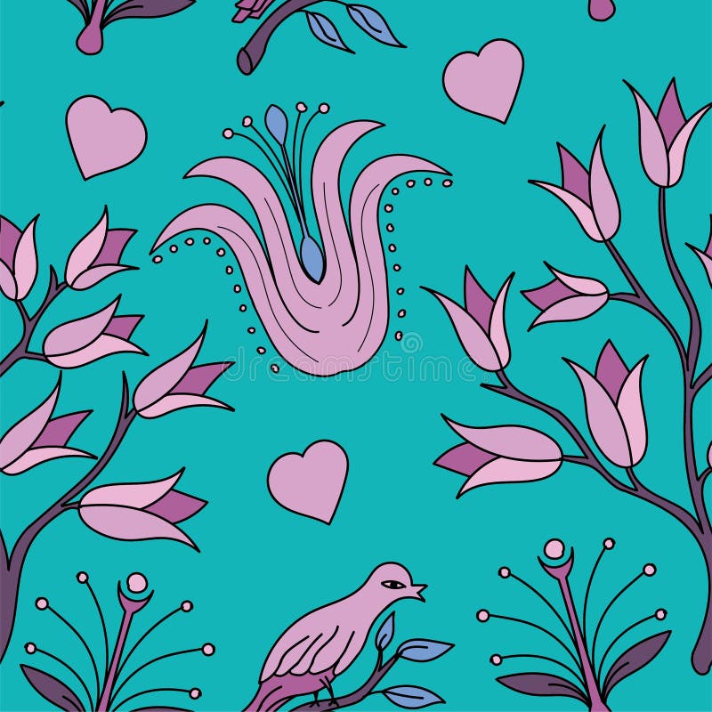 Seamless Vector Flower, Birds Design Pattern Stock Vector ...