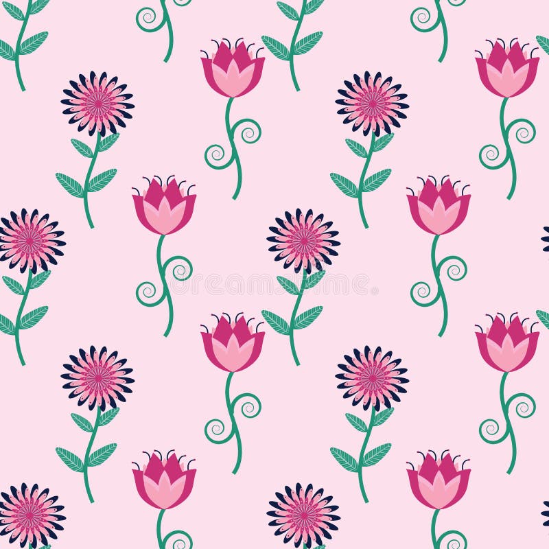 Seamless Vector Flower Pattern in Folk Art Style on Light Pink ... Seamless Vector Flower Pattern in Folk Art Style on Light Pink ...
