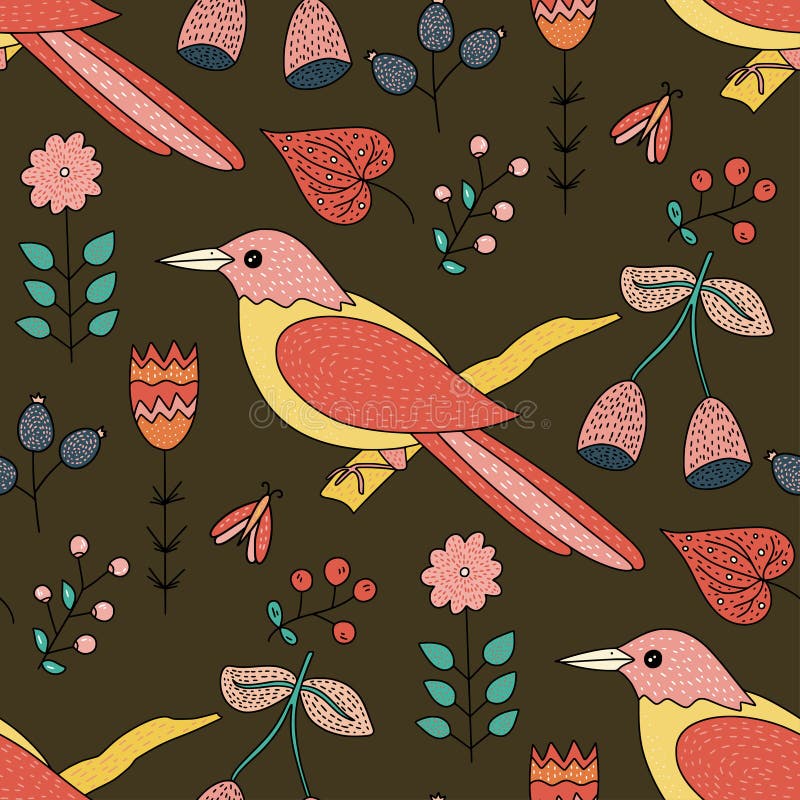 Seamless Vector Forest Pattern with Cute Color Illustrations. Stock ...