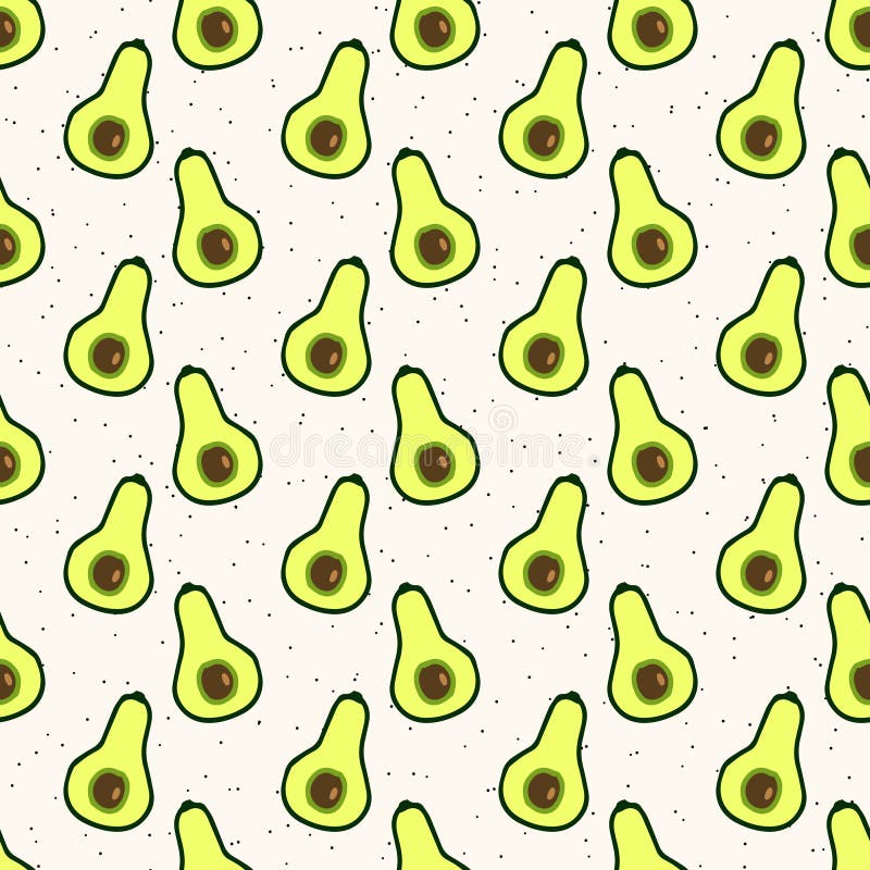 Handdrawn Avocado Seamless Pattern on Blue Background Stock Vector ...