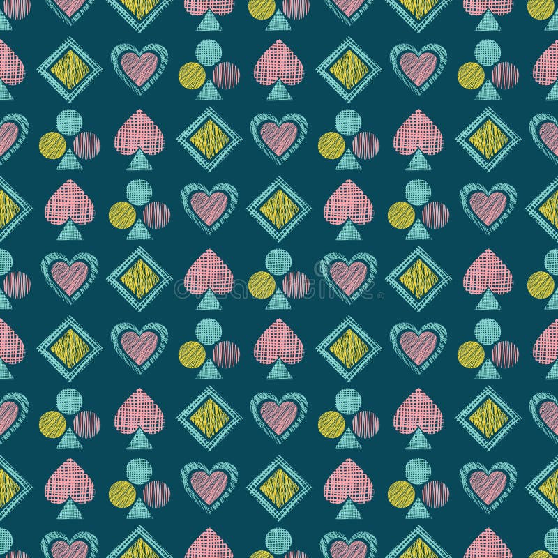Seamless Vector Geometrical Pattern With Icons Of Playing Cards ...