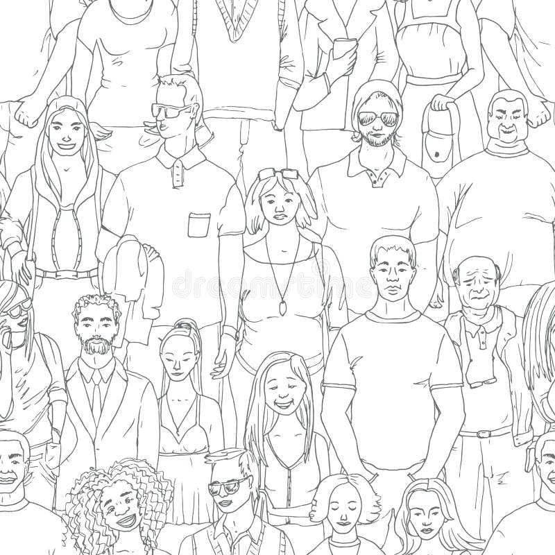 Seamless Vector Illustration of Crowd of People. Hand Drawn Background ...