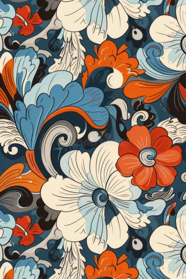 Vibrant Floral Pattern with Bold Colors and Intricate Design Elements ...