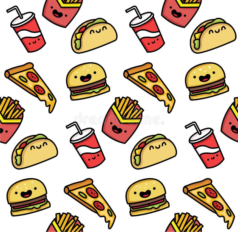 Seamless Vector Illustration of a Funny Cartoon Fast Food. the Pattern ...