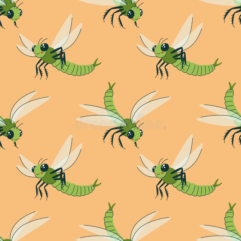 Seamless Vector Illustration. Pattern with Flying Cute Dragonfly Stock Vector - Illustration of ...
