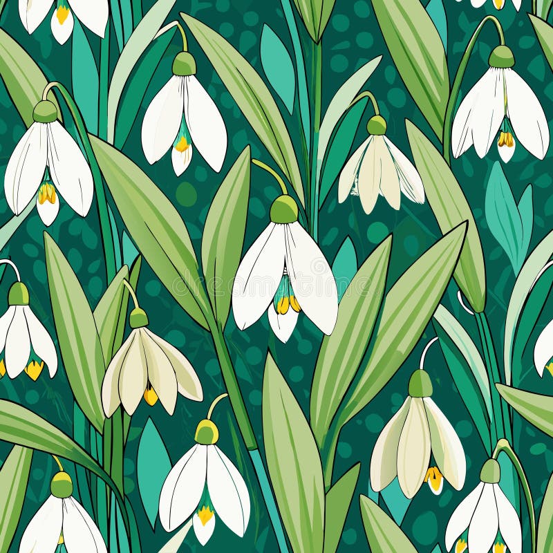 Seamless Vector Illustration of Snowdrop Flowers. Ai Image Generated ...