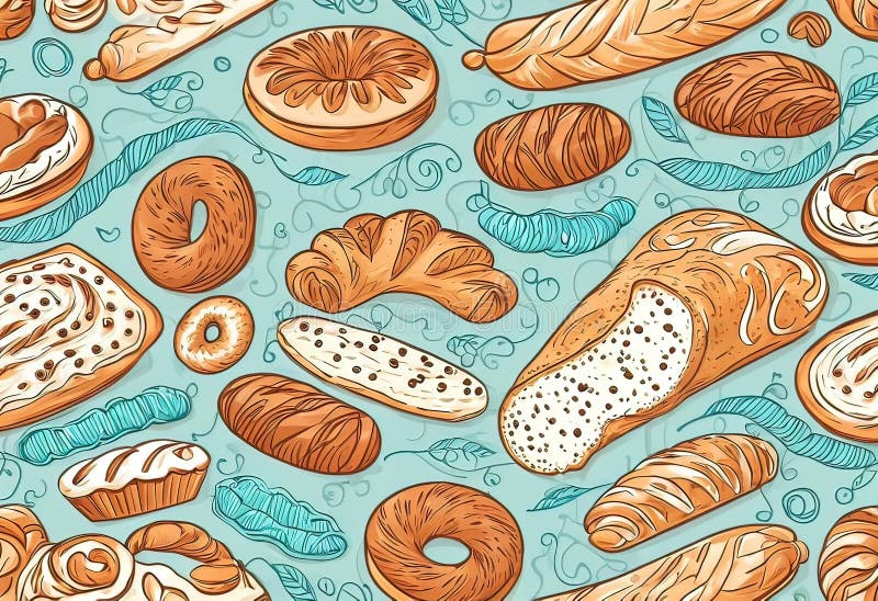 Seamless Vector Image with Continuous Pattern Including Bakery Products. Bread, Pastries, Stock ...
