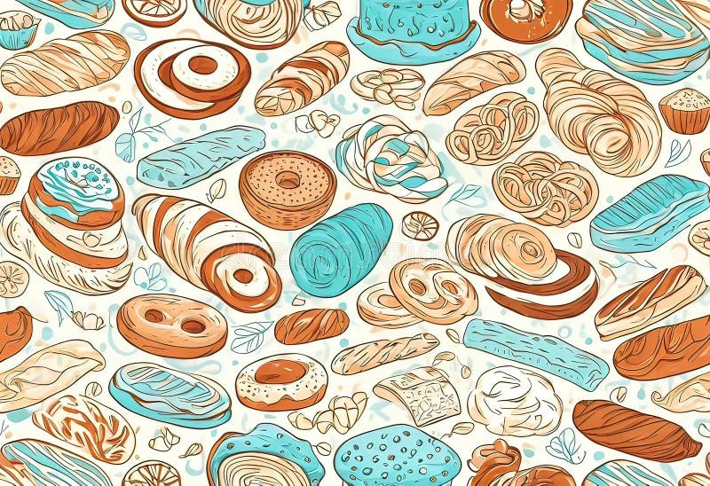 Seamless Vector Image with Continuous Pattern Including Bakery Products. Bread, Pastries, Stock ...